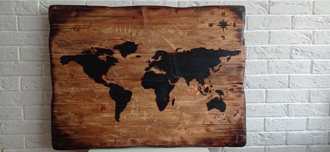 Rustic Wooden World Map Art Wall - Etsy