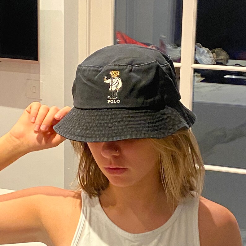 Vintage Polo Bear Tuxedo Bear Bucket Hat, Everyday Cotton Bucket Hat ...