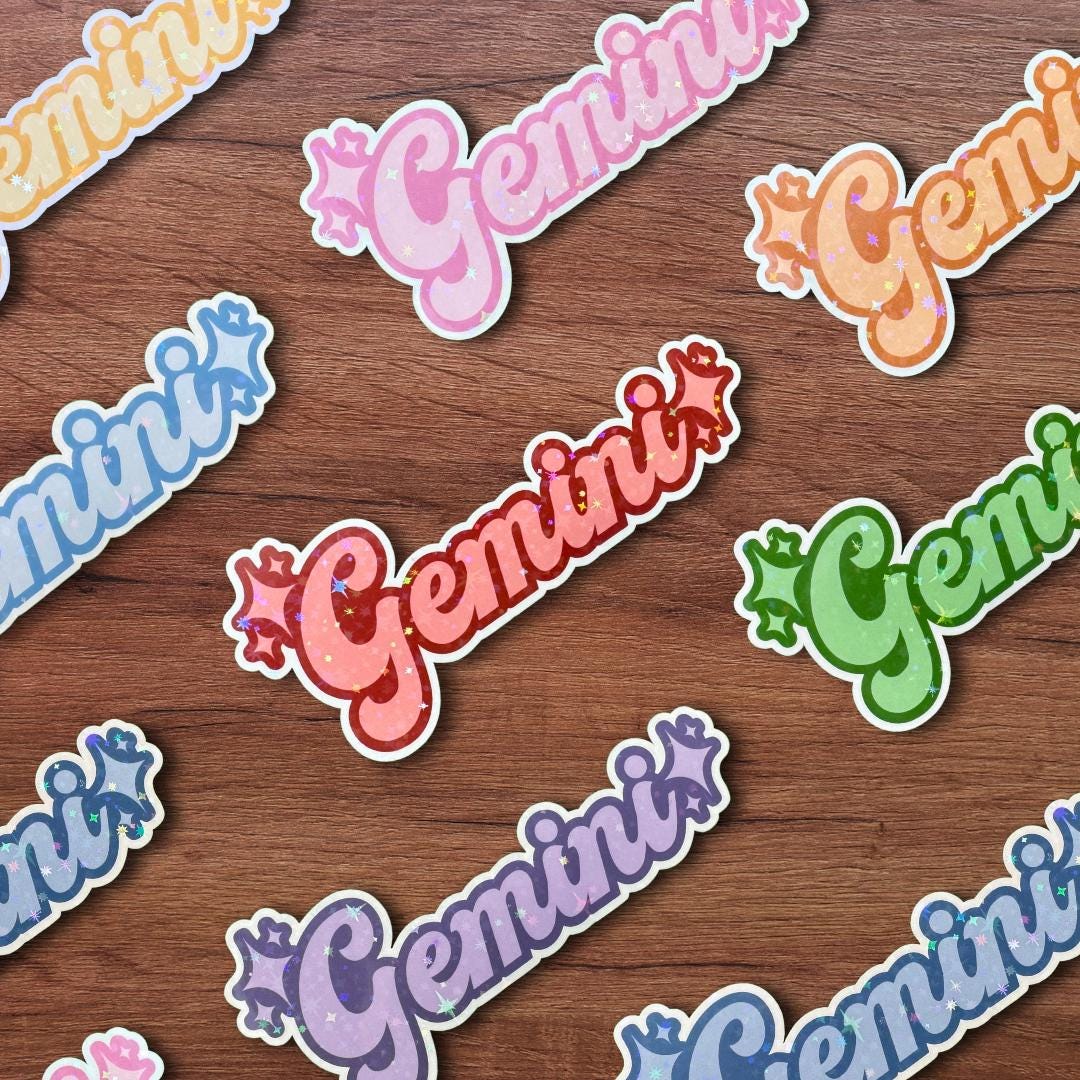 Gemini Vinyl Sticker, Retro Groovy Sticker, Astrology Stickers, Zodiac ...