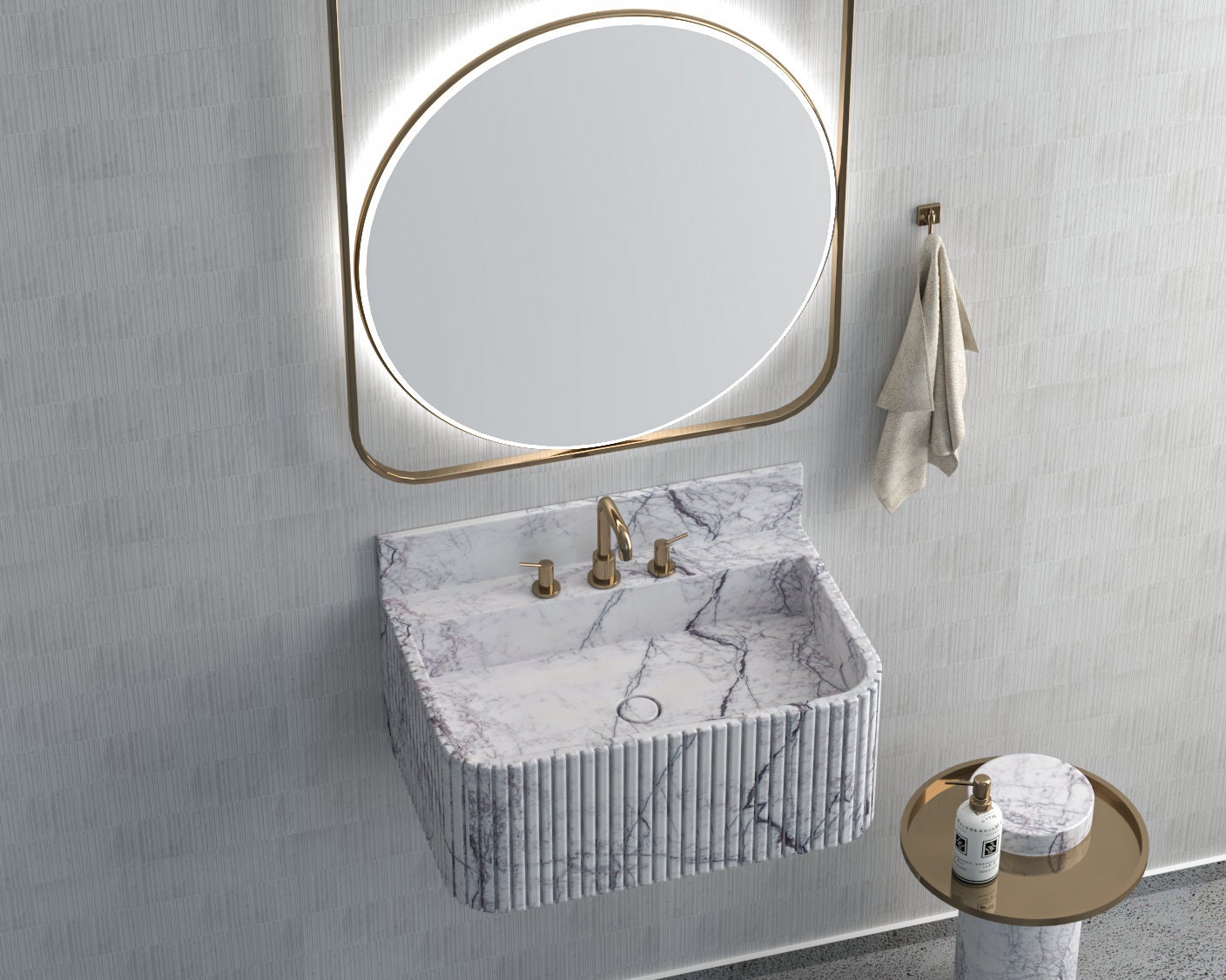 Lilac Marble Back Splash Sink With Ribbed on Three Side - Etsy