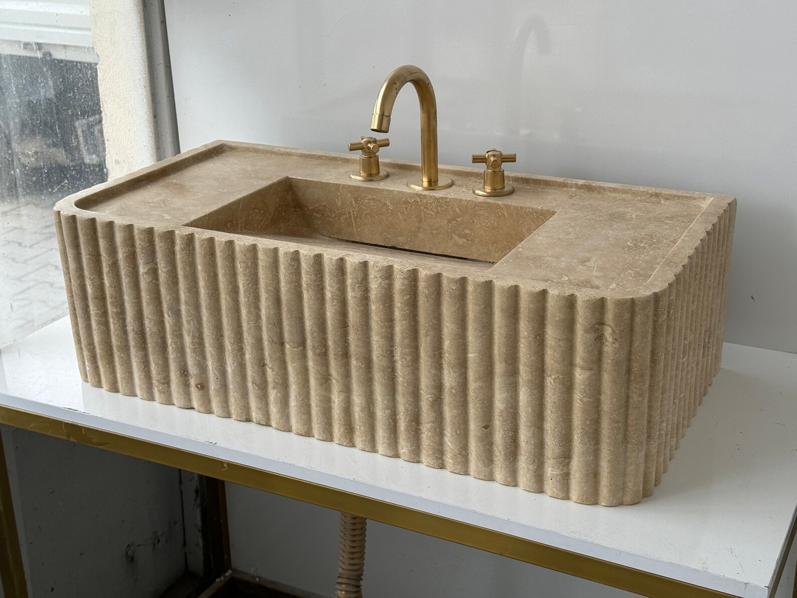 Long Travertine Marble Sink,hidden Drain, Luxury Interior Bathroom ...