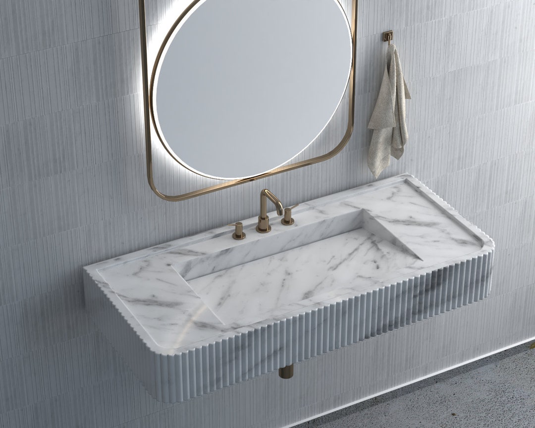 Long Marble Sink, Luxury Interior Bathroom Handmade Stone Sink Wash ...