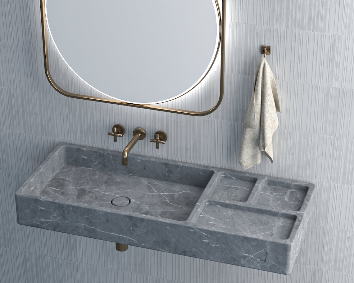 Rectangular Grey Marble Wash Basin Marble Sink Bathroom Sink - Etsy