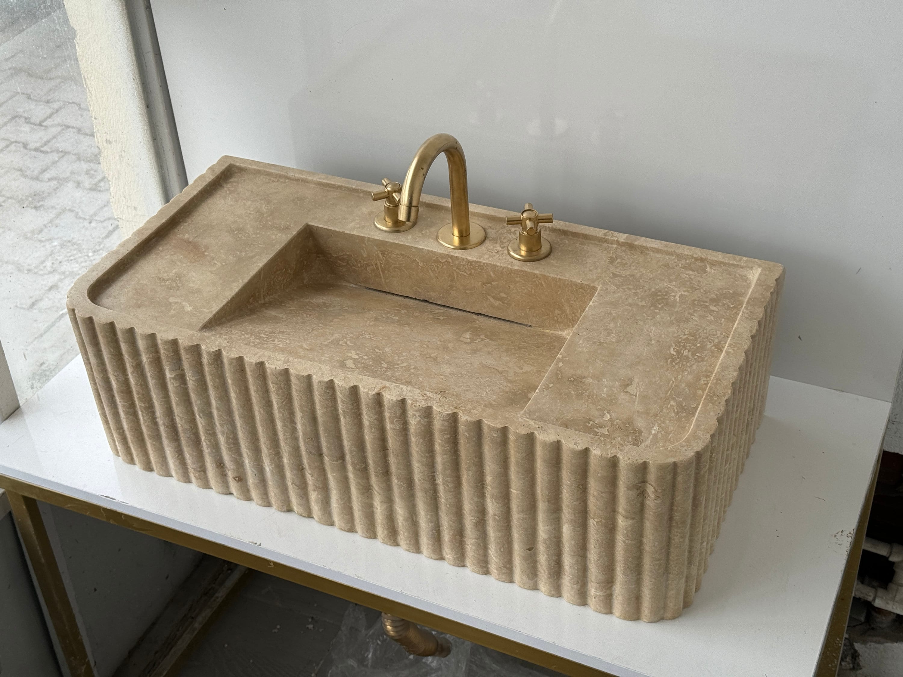 Long Travertine Marble Sink,hidden Drain, Luxury Interior Bathroom ...