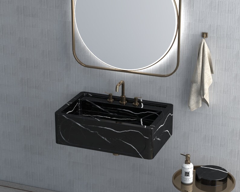 Rectangular Black Marble Wash Basin Marble Sink Bathroom - Etsy