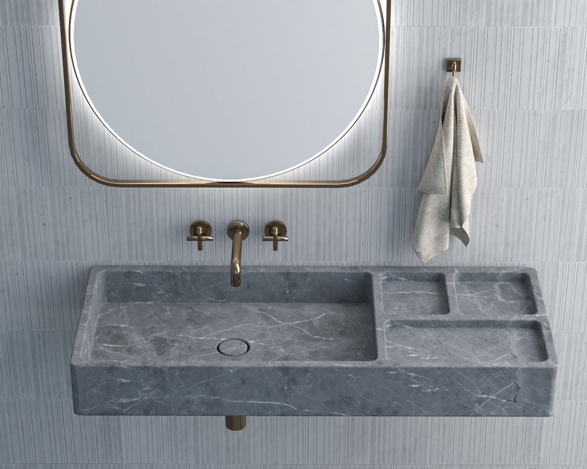 Rectangular Grey Marble Wash Basin, Marble Sink, Bathroom Sink Basin ...