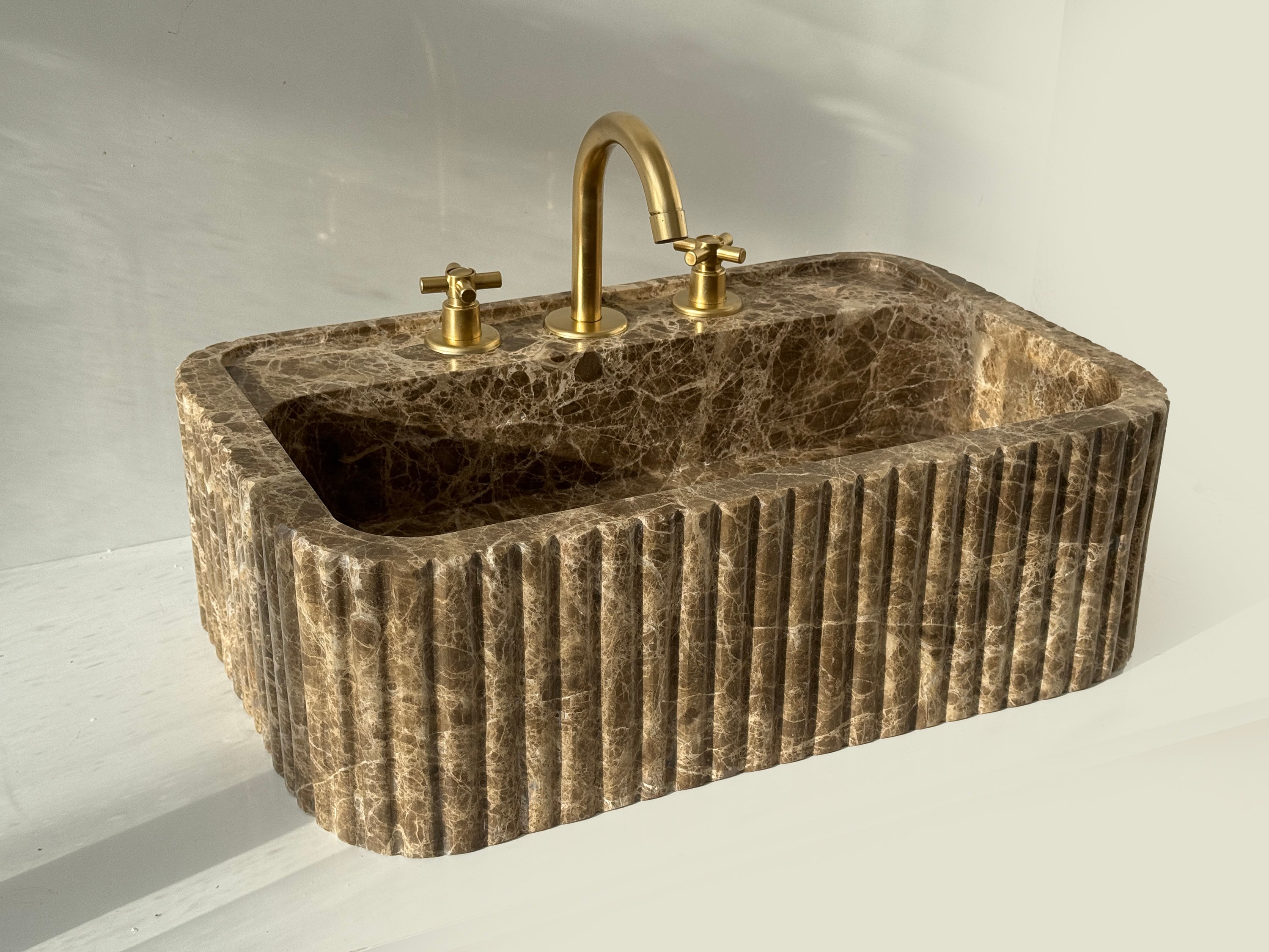 Ready for Shipping Emperador Marble Sink With Ribbed on Three Side ...