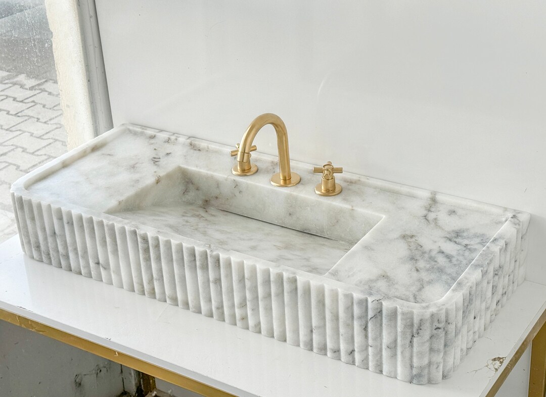 Rectangular Calacatta White Marble Wash Basin, Marble Sink, Bathroom ...