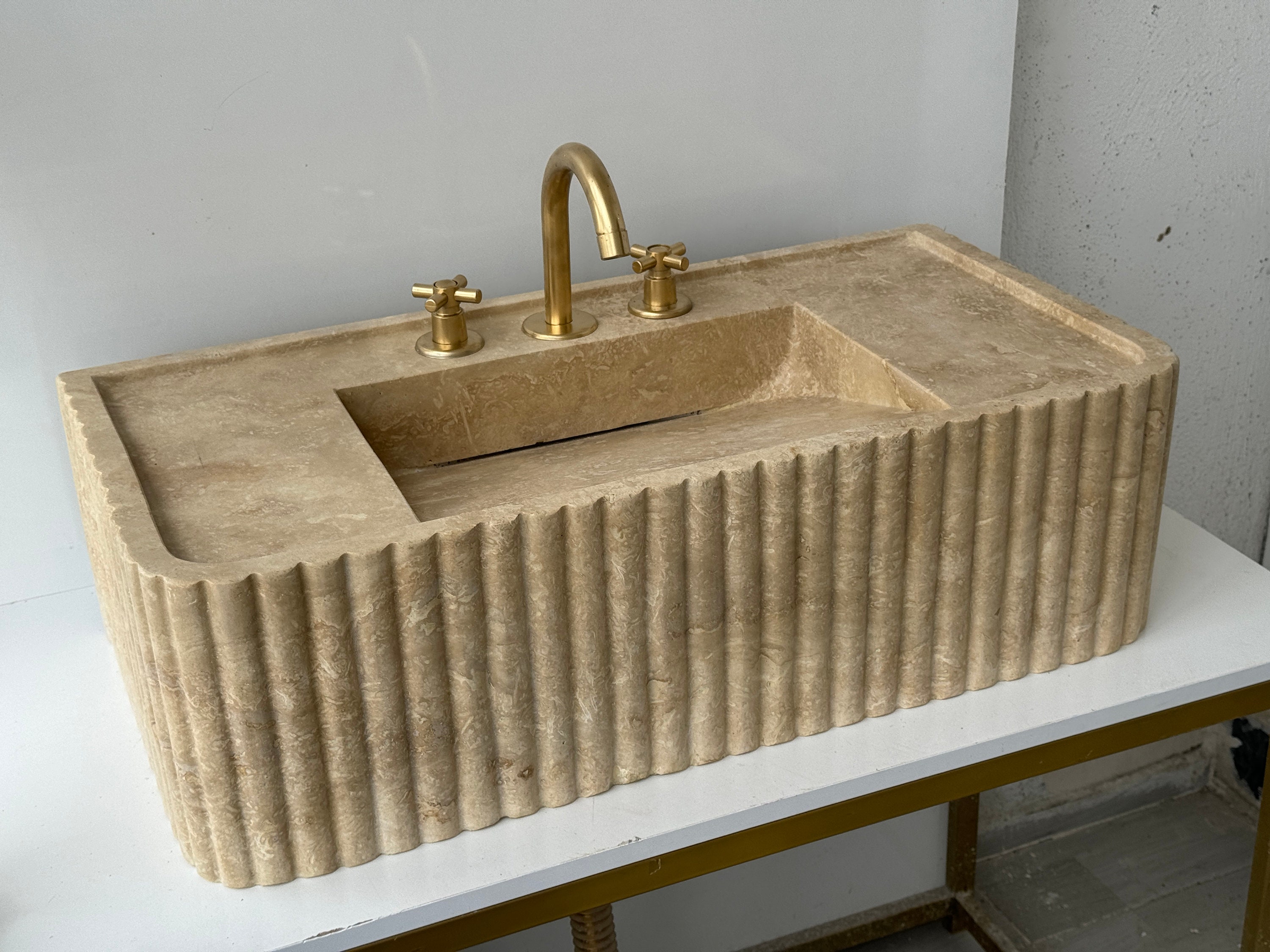 Long Travertine Marble Sink,hidden Drain, Luxury Interior Bathroom ...