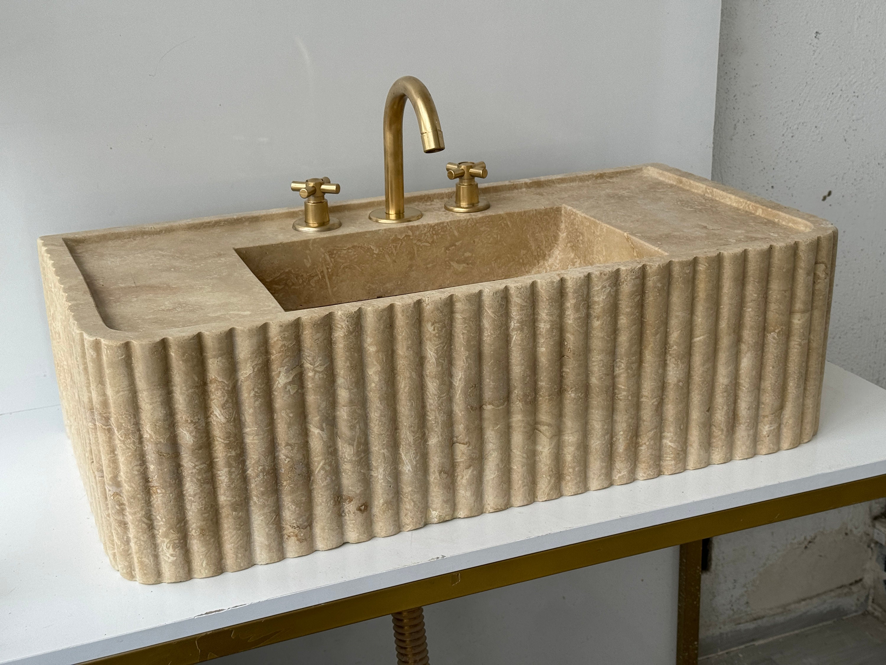 Long Travertine Marble Sink,hidden Drain, Luxury Interior Bathroom ...
