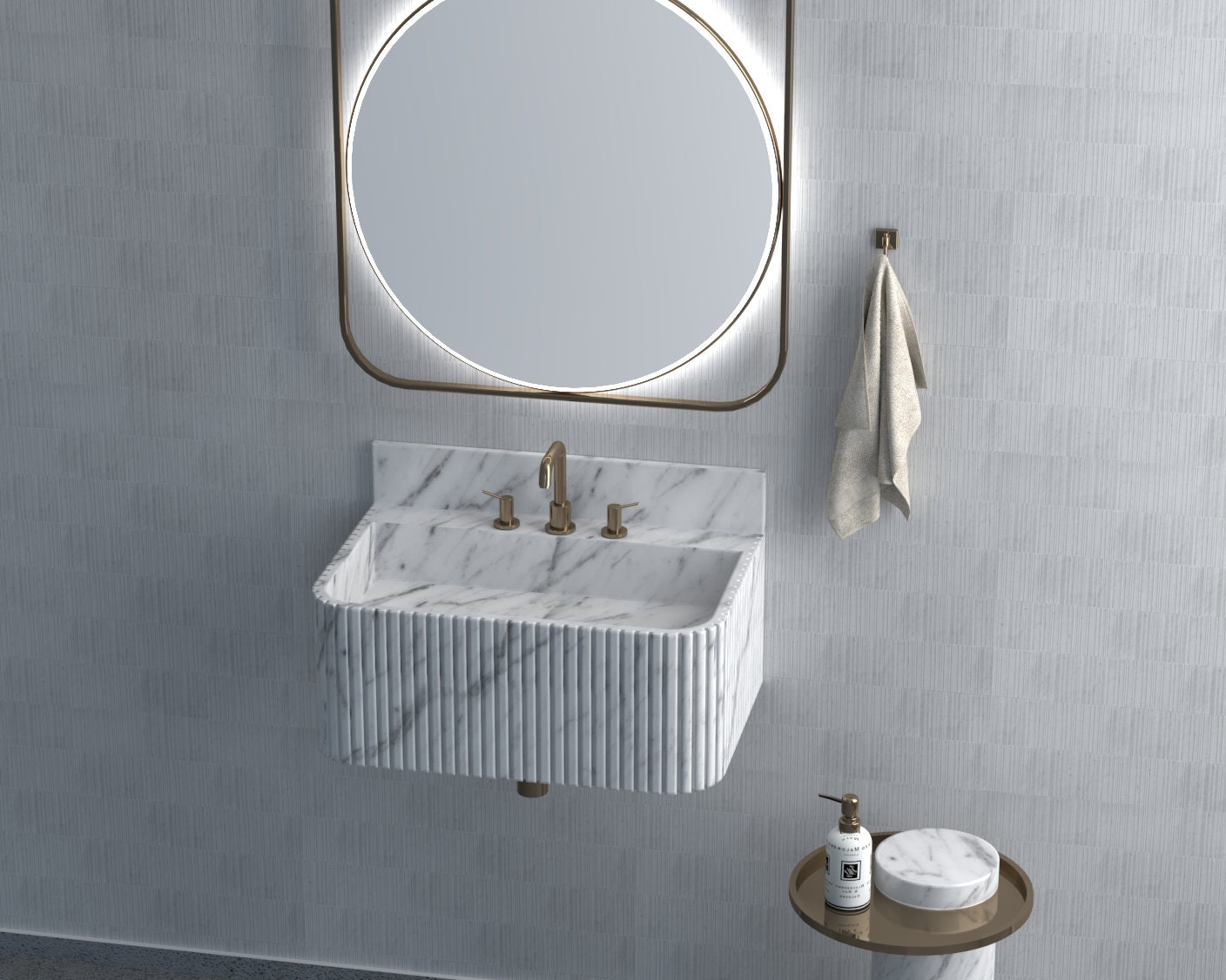 Carrara White Marble Back Splash Sink With Ribbed on Three - Etsy
