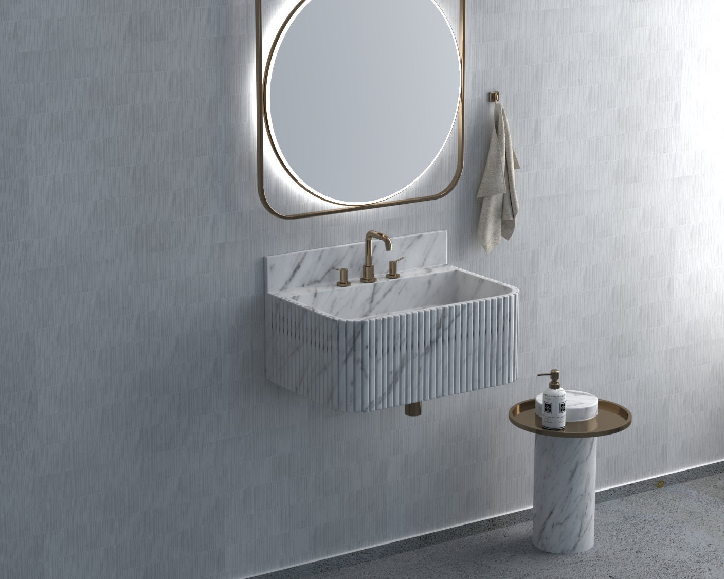 Carrara White Marble Back Splash Sink With Ribbed on Three - Etsy