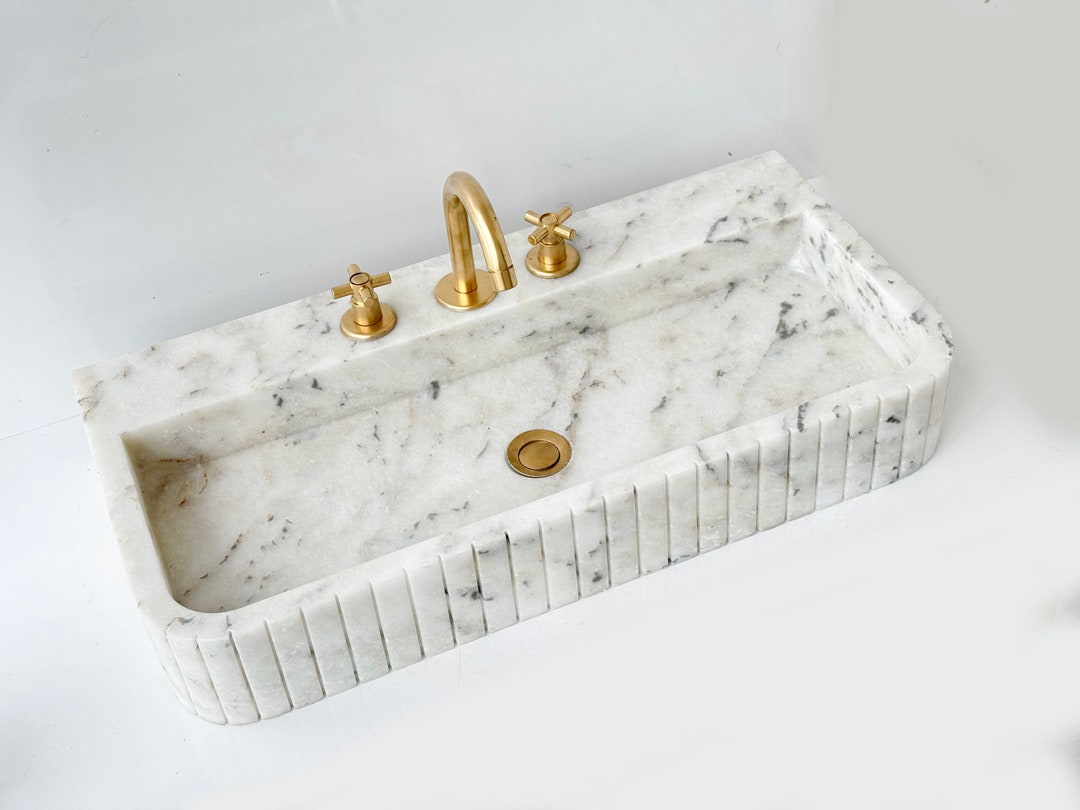 White Carrara Marble Sink, Wall Mount Marble Sink, Custom Marble Sink ...