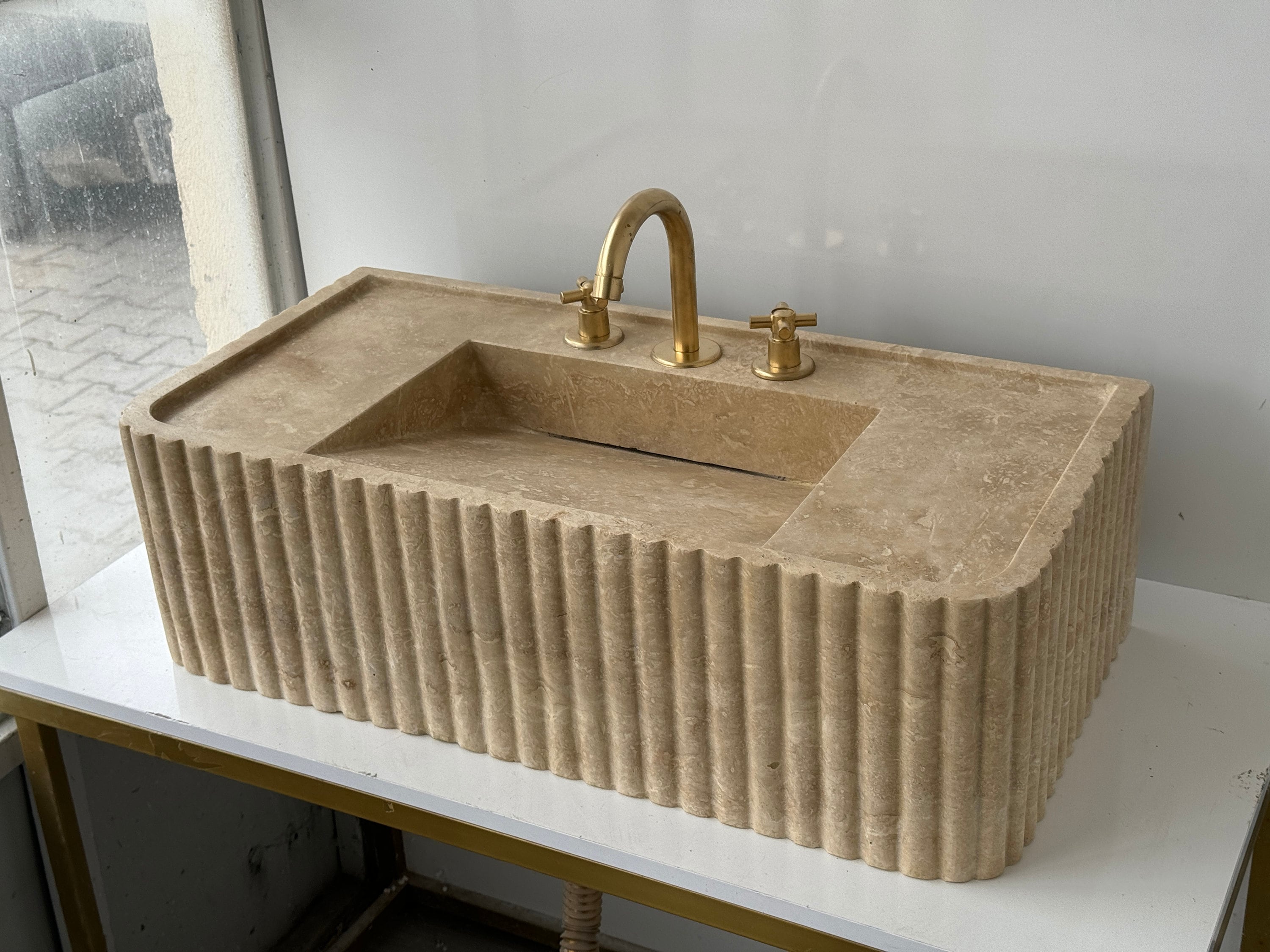 Long Travertine Marble Sink,hidden Drain, Luxury Interior Bathroom ...