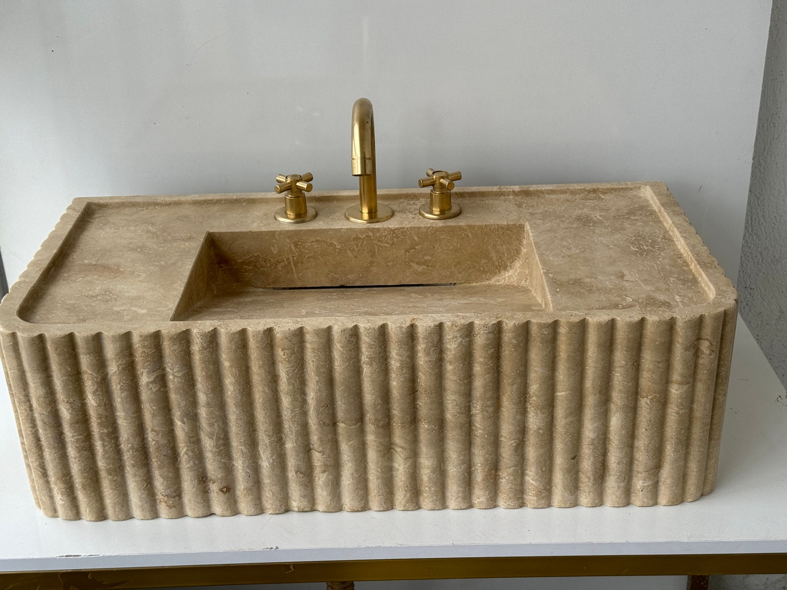 Long Travertine Marble Sink,hidden Drain, Luxury Interior Bathroom ...