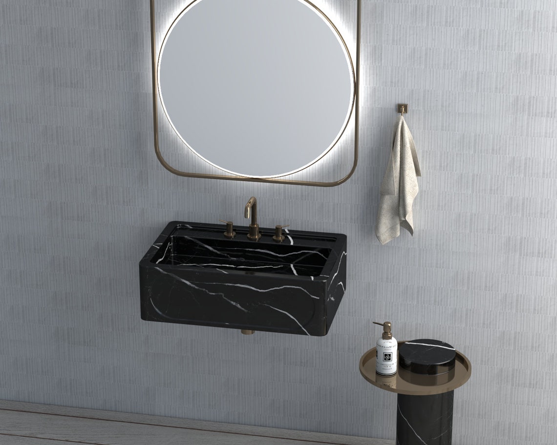 Rectangular Black Marble Wash Basin Marble Sink Bathroom - Etsy