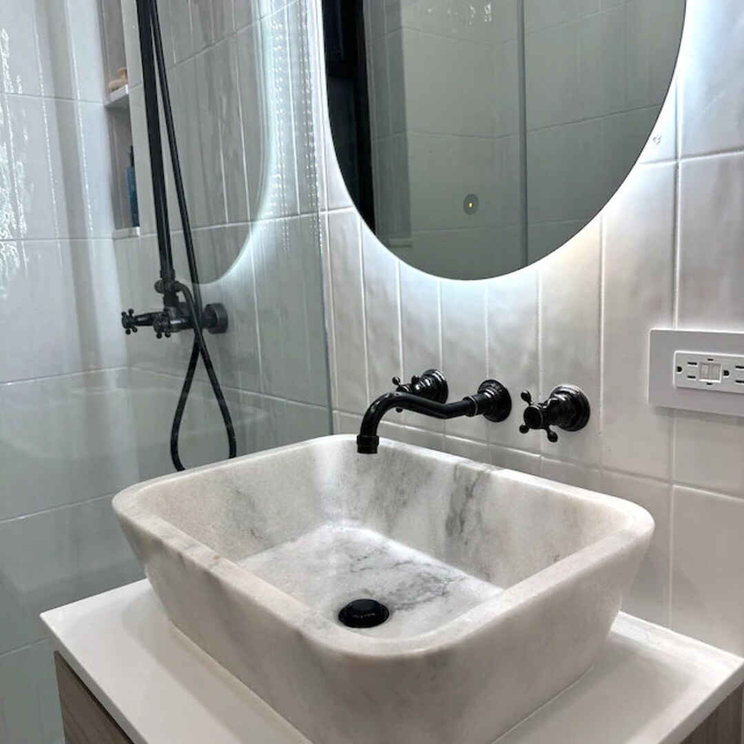 White Marble Rectangle Sink, Vessel, Wash Basin,handmade Marble ...