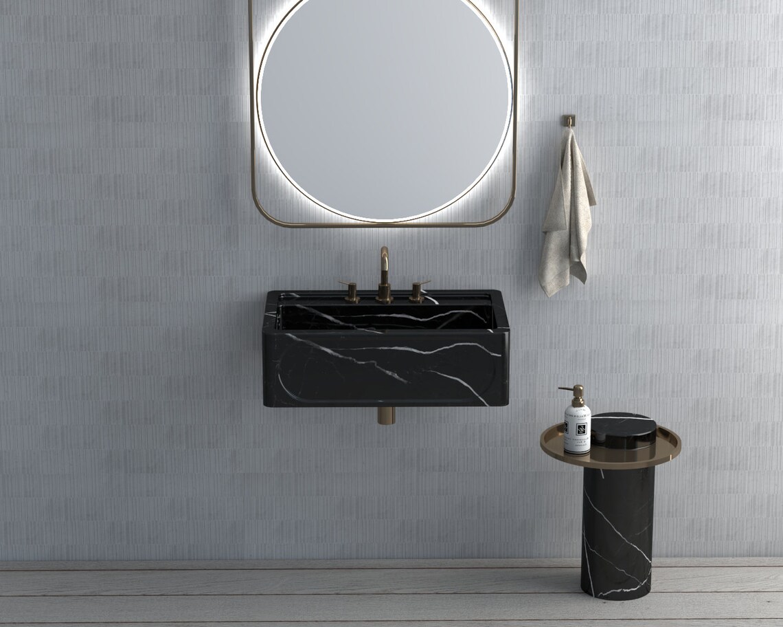 Rectangular Black Marble Wash Basin Marble Sink Bathroom - Etsy