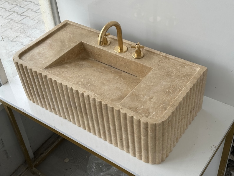 Long Travertine Marble Sink,hidden Drain, Luxury Interior Bathroom ...