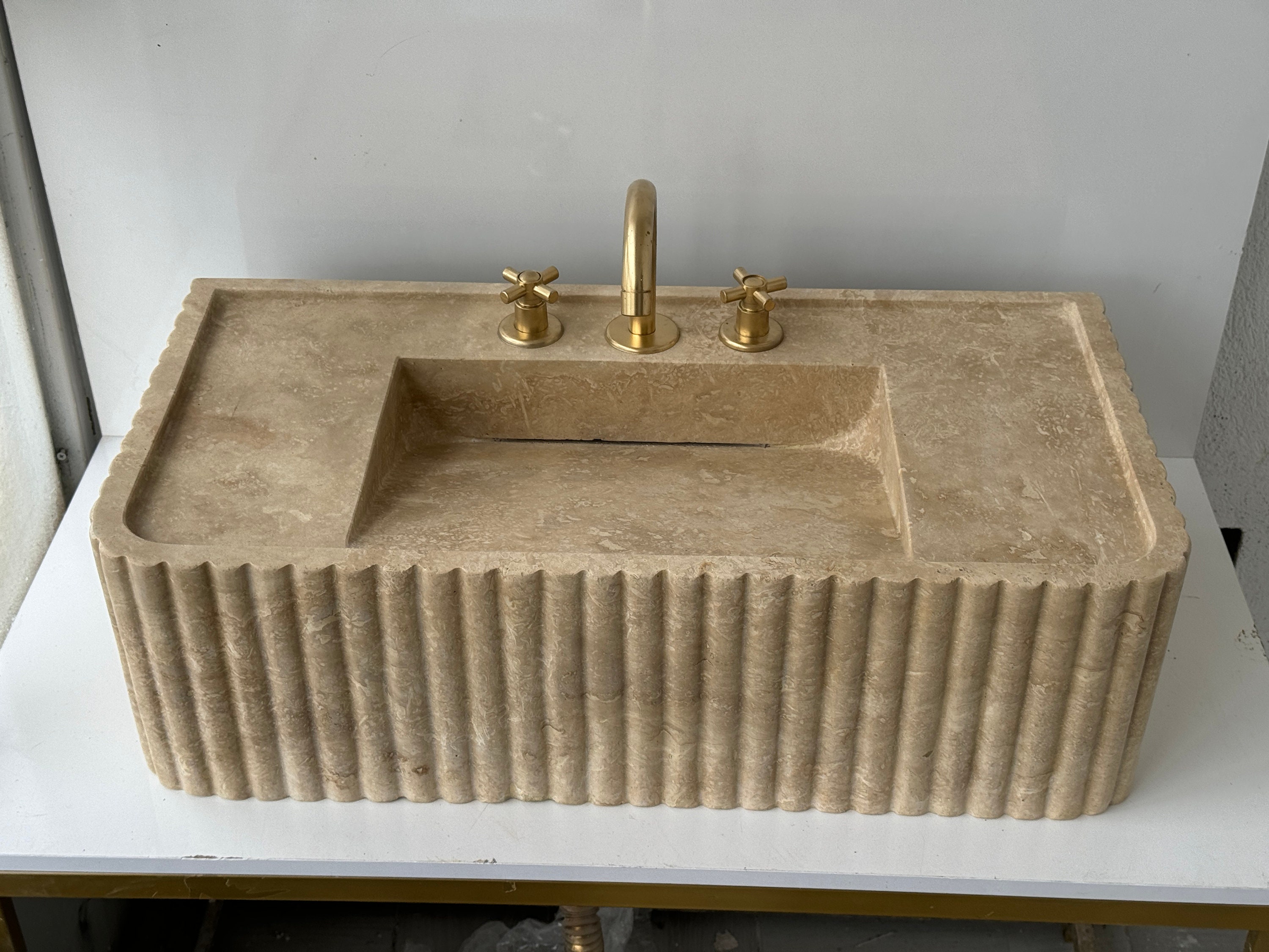 Long Travertine Marble Sink,hidden Drain, Luxury Interior Bathroom ...