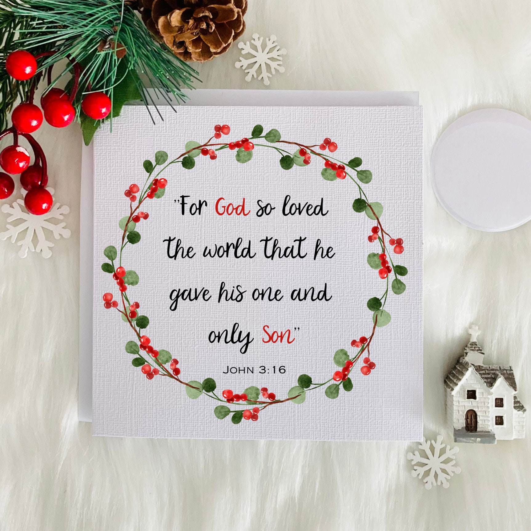 Christian Christmas Card, Religious Xmas Card, John 3.16 Bible Quote ...