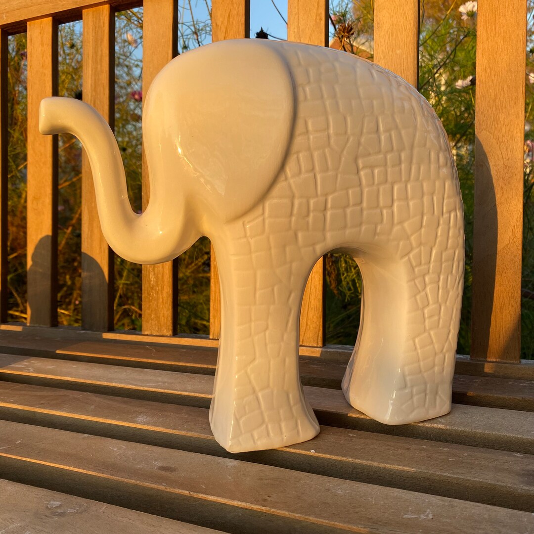 Large White Elephant Ceramic Decor Elephant Home Decor Handmade ...