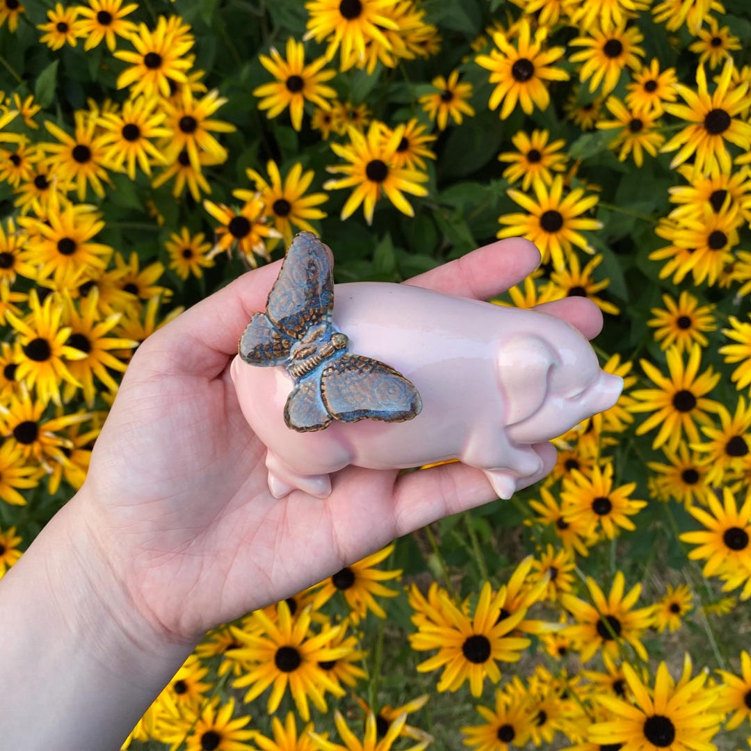 Ceramic Pig With a Butterfly | Pig Decor | Cute Farm Decor | Whimsical ...
