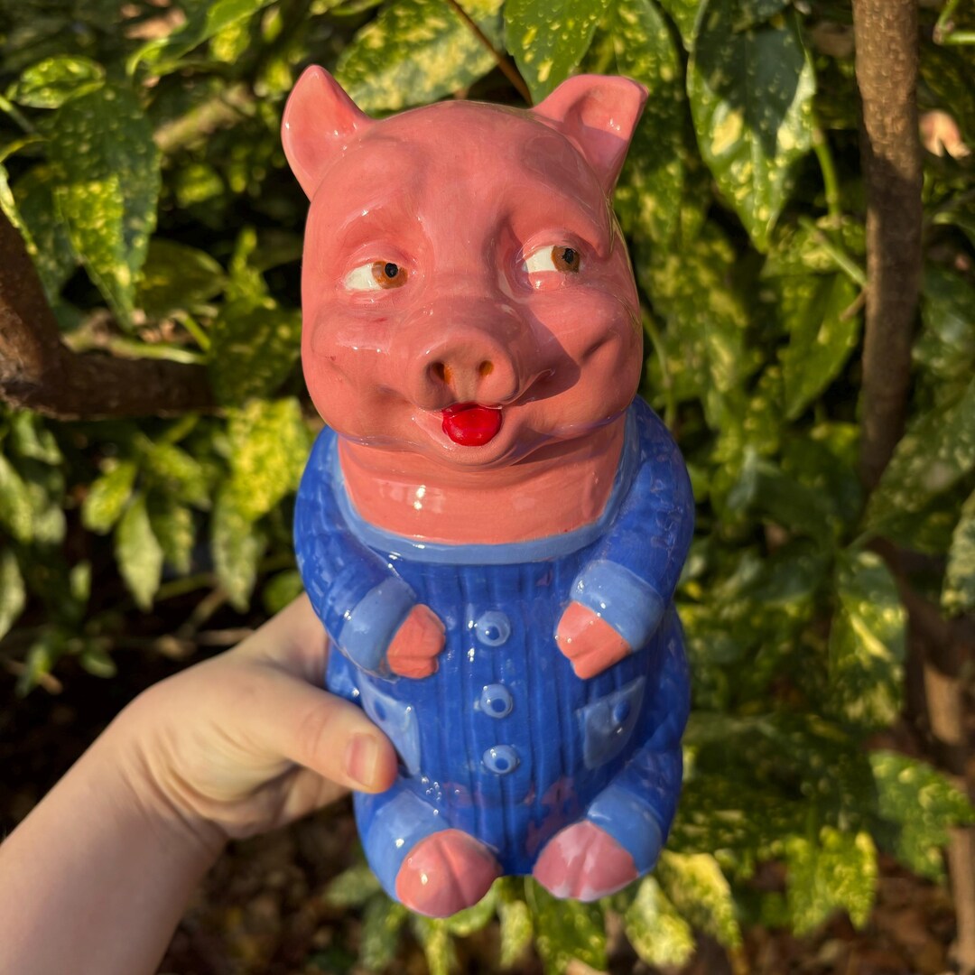 Handmade Ceramic Pig in Overalls | Farm Decor - Etsy