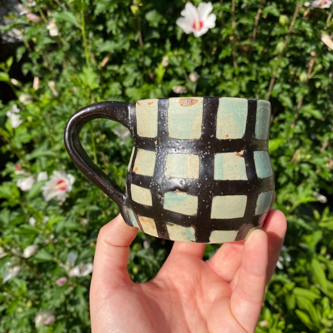 Checkered Mug | Black and Blue Mug | Box Pattern Mug | Cute Ceramic Mug ...