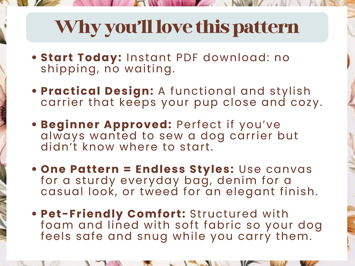 Dog Carrier Bag Sewing Pattern PDF: DIY Soft Pet Tote (2 Sizes ...