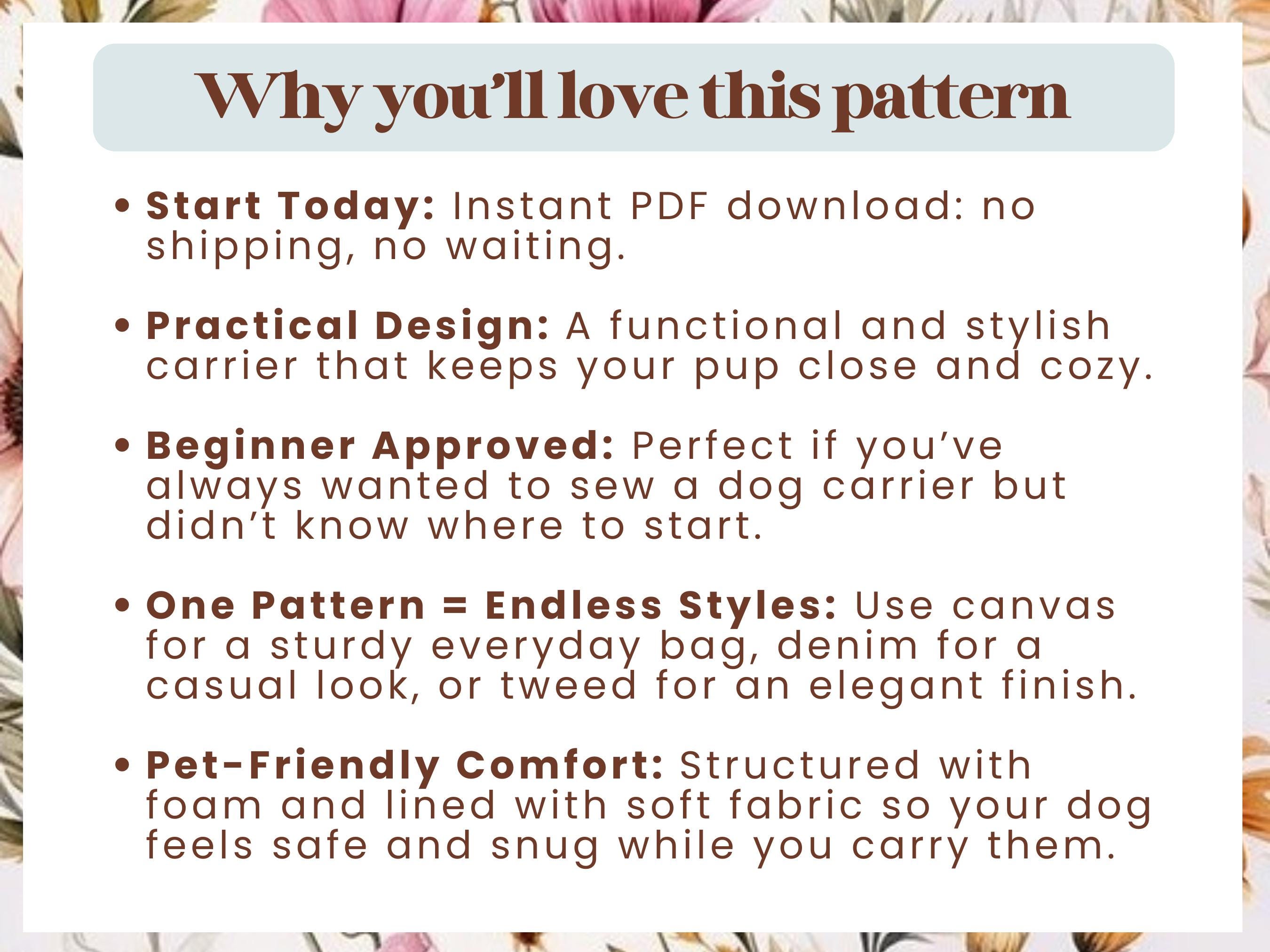 Dog Carrier Bag Sewing Pattern PDF: DIY Soft Pet Tote (2 Sizes ...