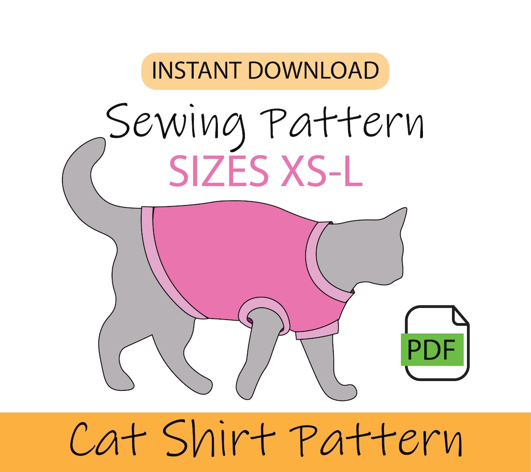 Cat shirt pdf pattern, printable A4 or US letter pattern for cat tank ...