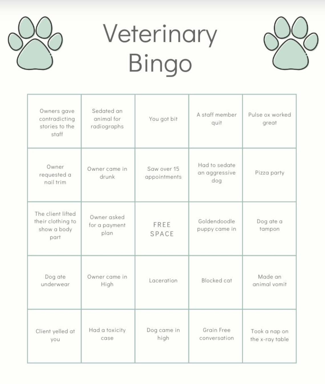 Veterinary Bingo Cards - Etsy