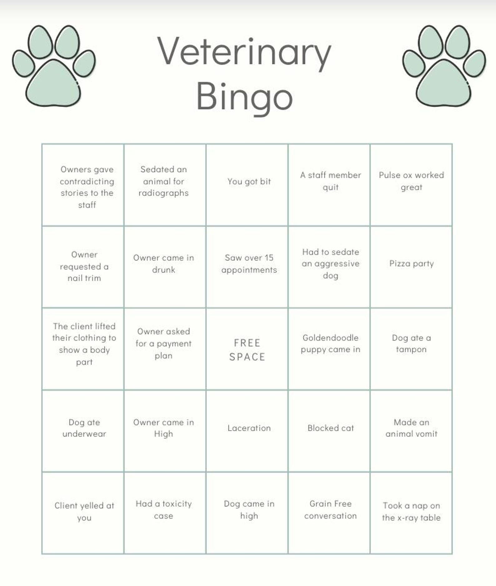 Veterinary Bingo Cards - Etsy