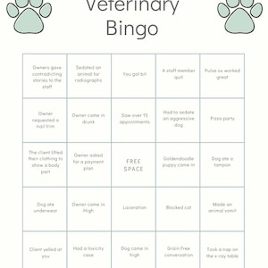 Veterinary Bingo Cards - Etsy