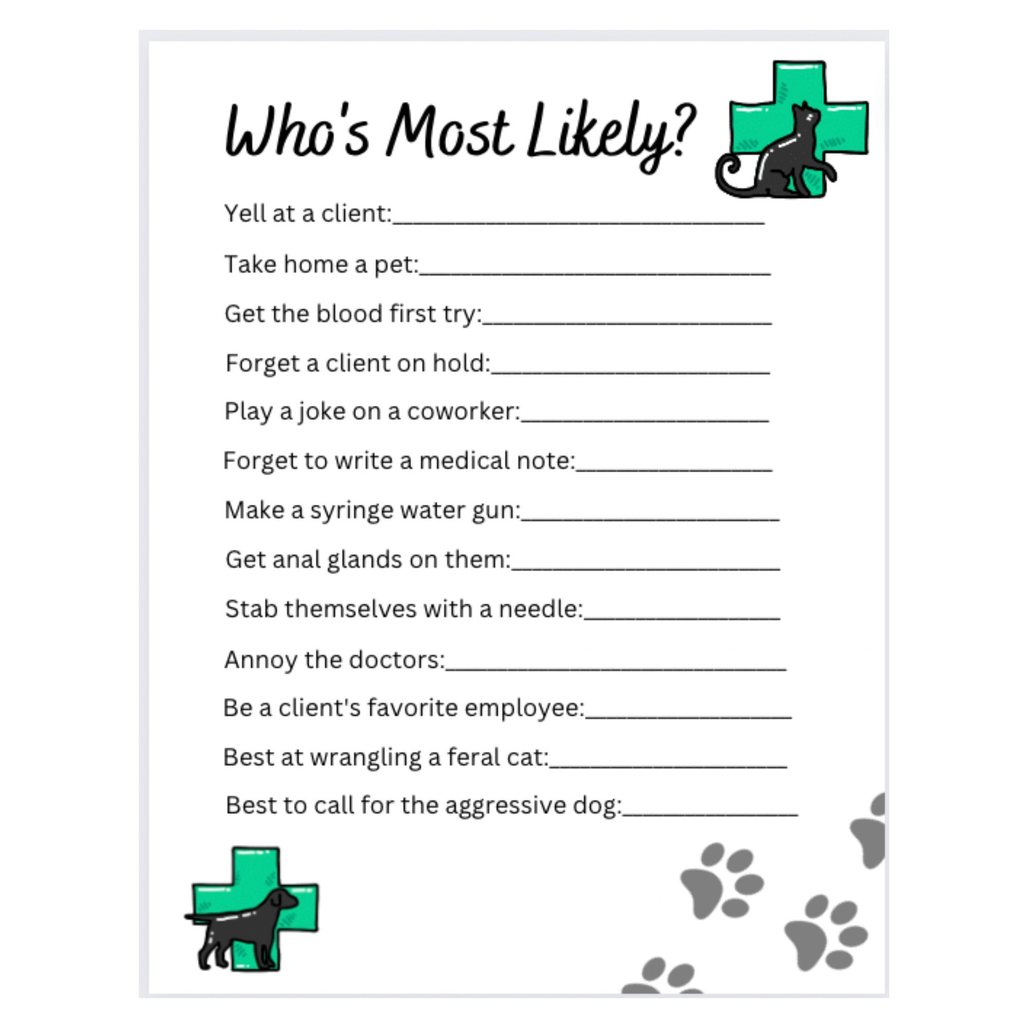 Veterinary Technician Hospital Games - Etsy