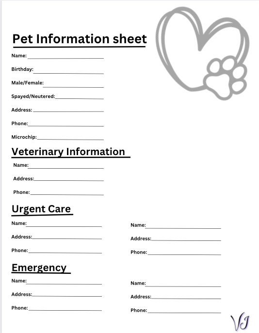 Pet Information Sheet - Etsy