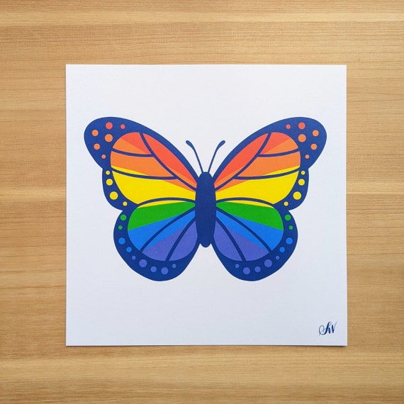 Rainbow Butterfly Art Print Pride Illustration Art Print | Etsy