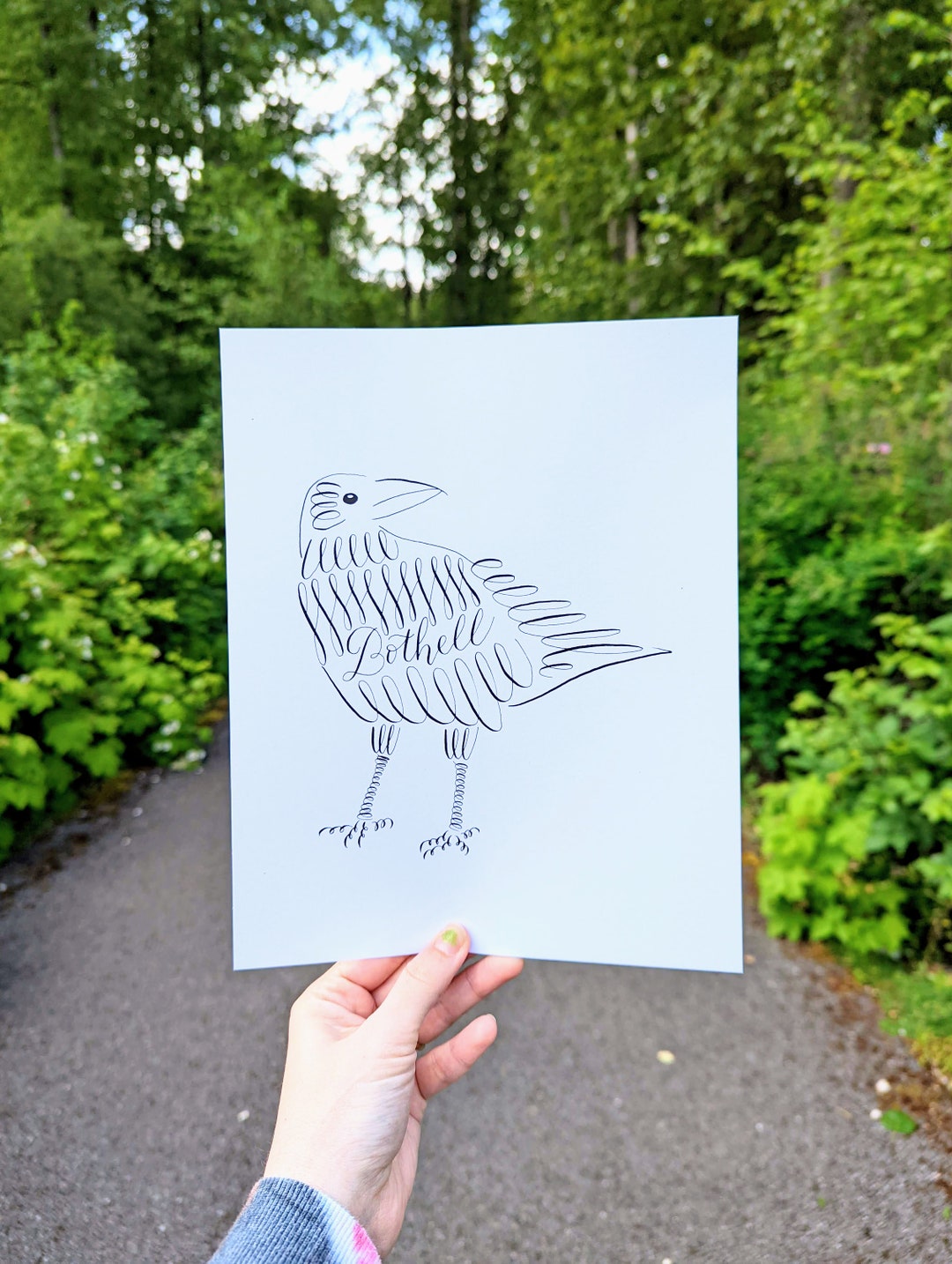 Bothell Crow Calligraphy Art Print | Calligraphic Illustration Art ...