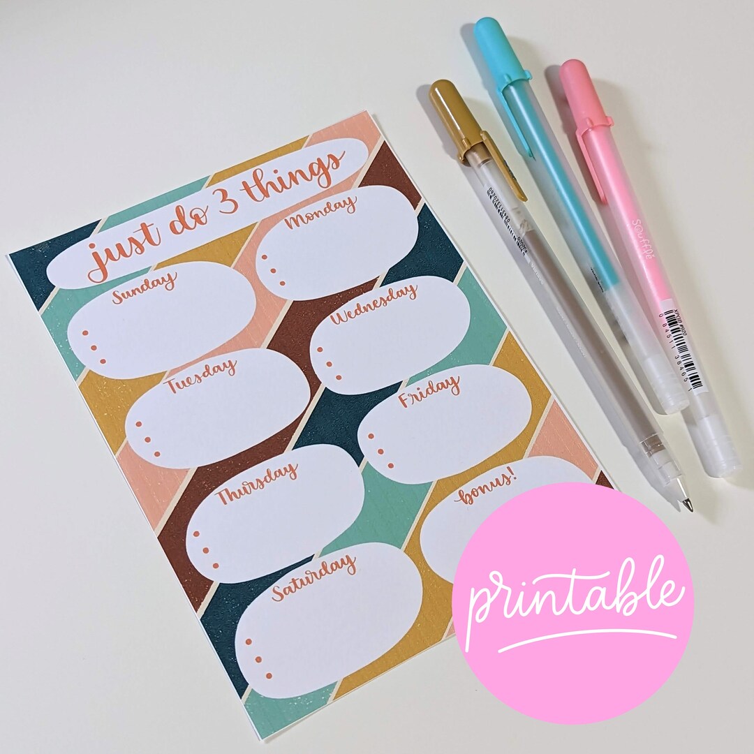 Just Do 3 Things Small to Do List | Digital Printable Focus List ...