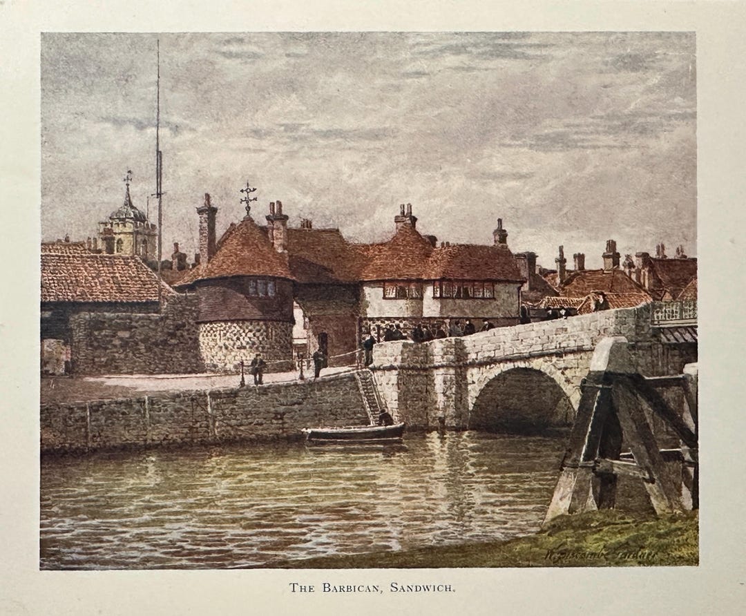 Kent Sandwich the Barbican Vintage Small Print Watercolour Painting Old ...
