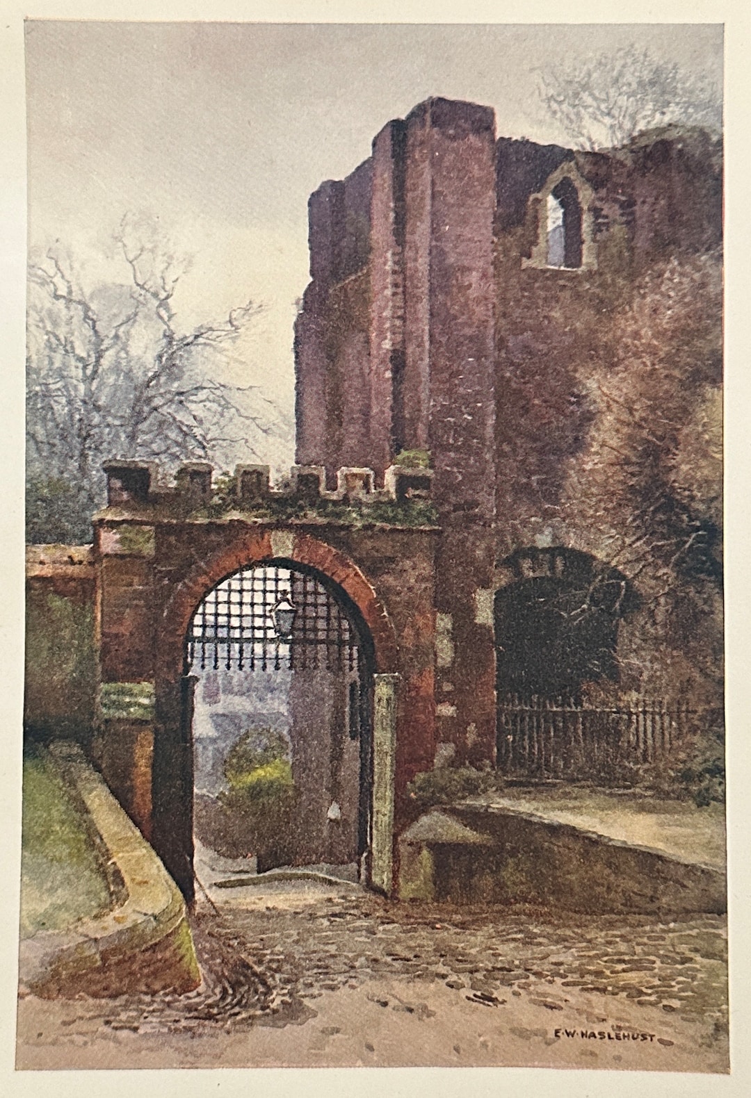 Exeter Devon Rougemont Castle Vintage Print Watercolour Painting Old ...
