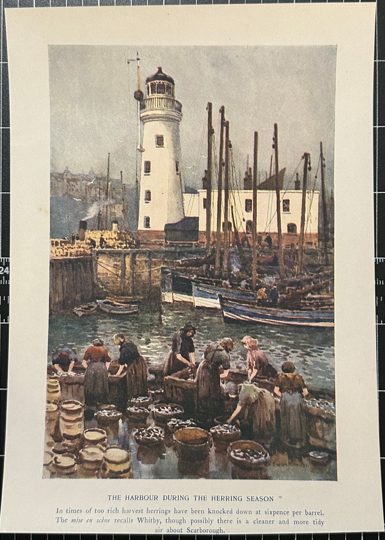 Scarborough North Yorkshire the Harbour and Lighthouse Vintage Small ...