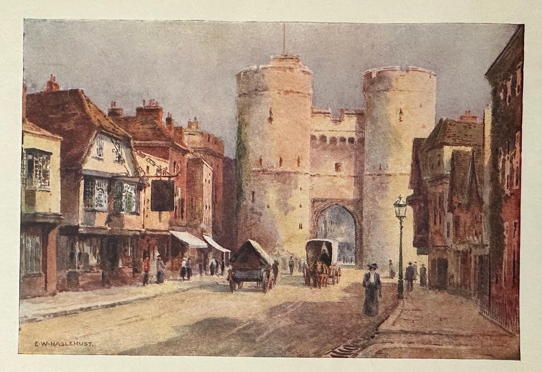 Canterbury Kent Westgate Vintage Print Watercolour Painting English ...