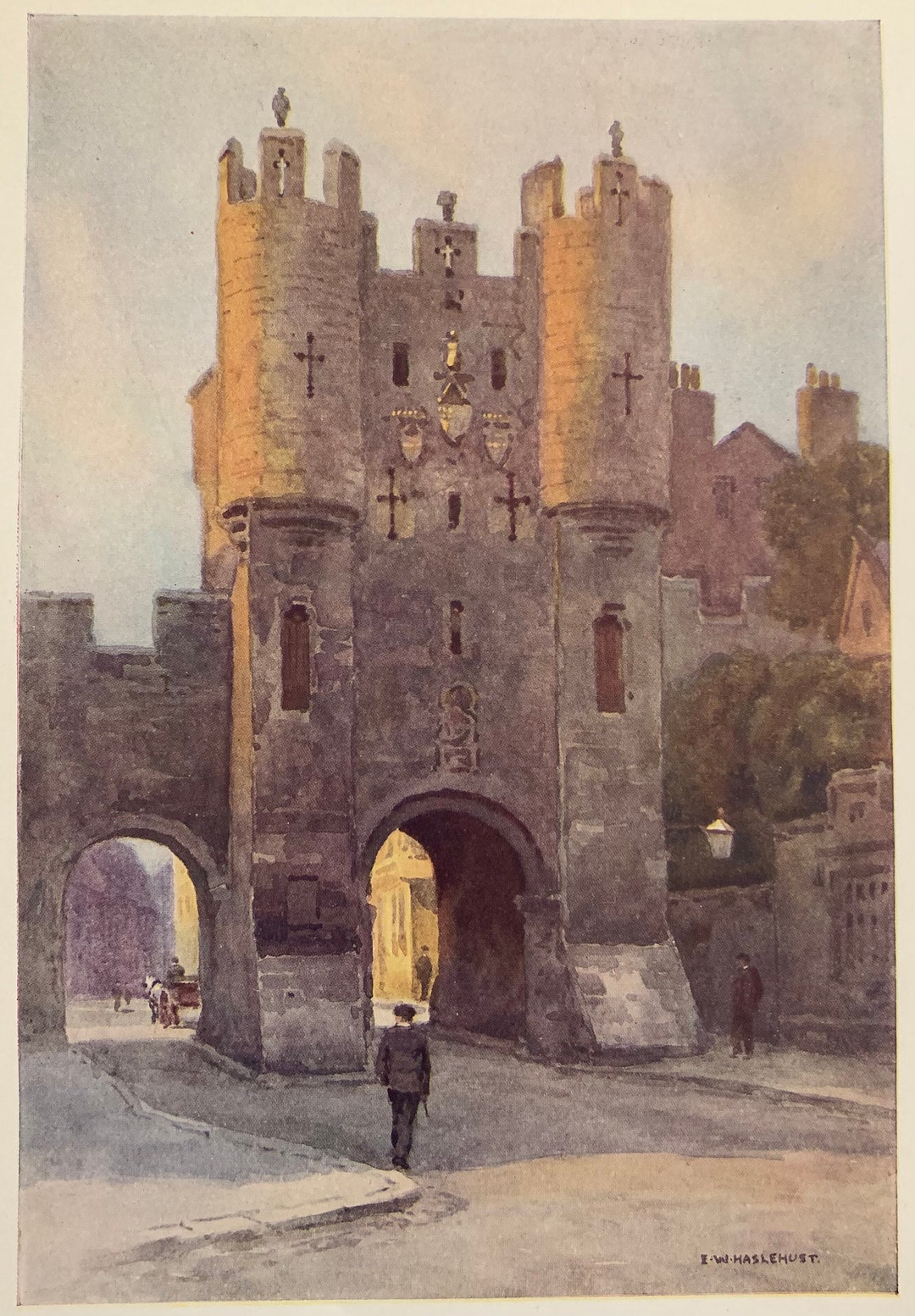 York Yorkshire Micklegate Bar Vintage Small Print Watercolour Painting ...