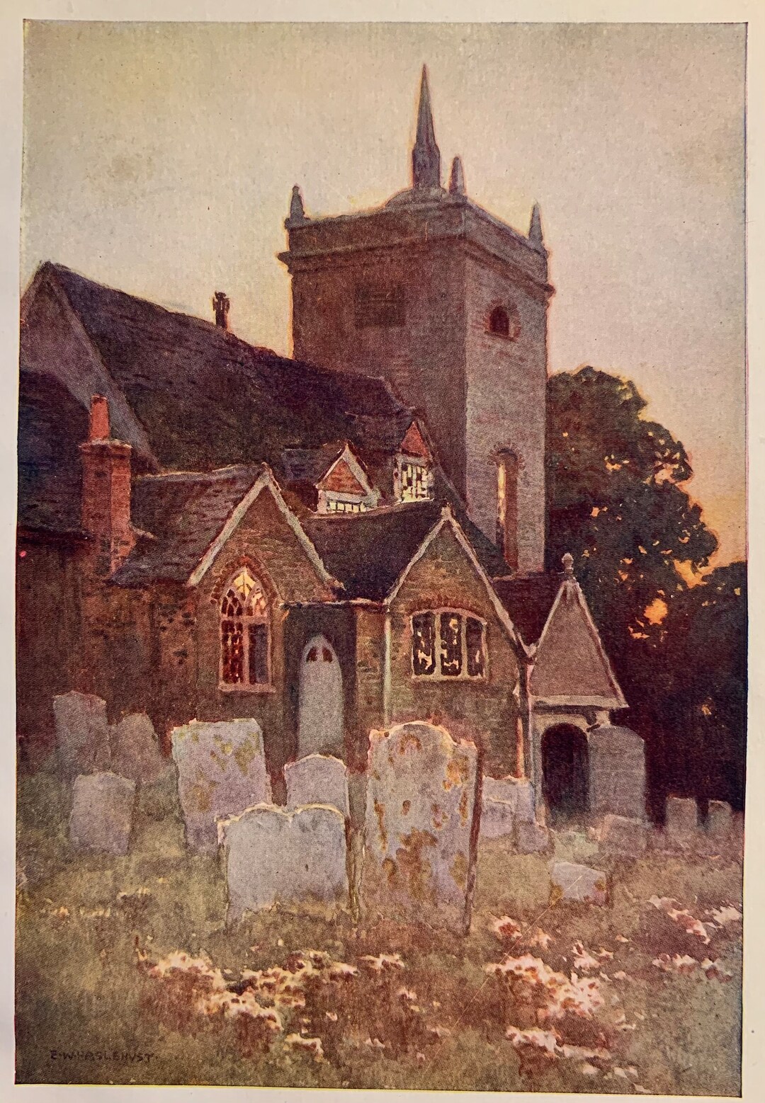 New Forest Minstead Church Vintage Print Watercolour Painting Art ...