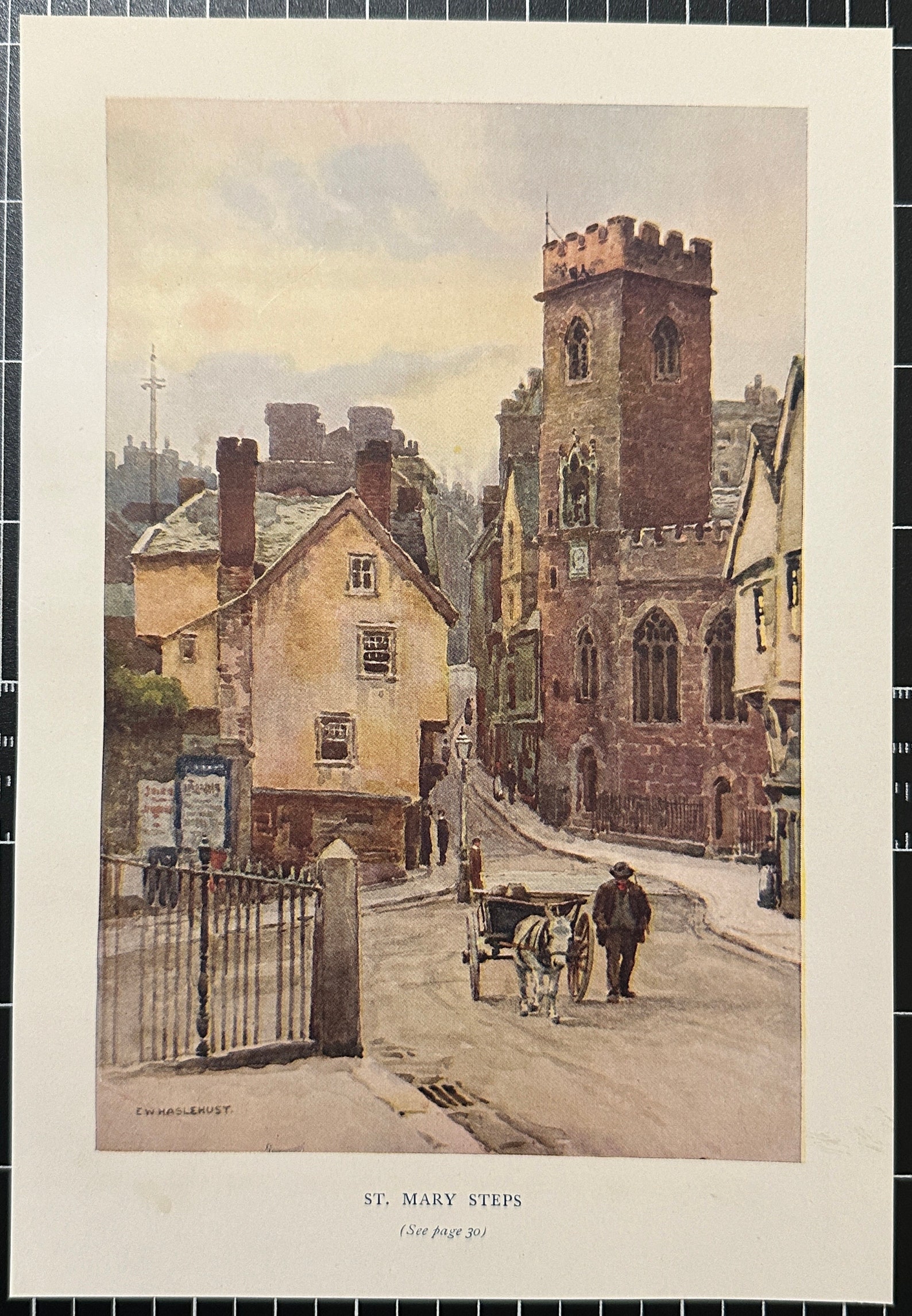 Exeter Devon St Mary Steps Vintage Print Watercolour Painting Art ...