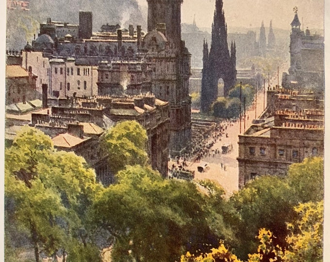Edinburgh Scotland Princes Street Vintage Print Watercolour Painting ...