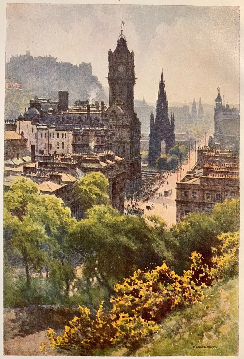 Edinburgh Scotland Princes Street Vintage Print Watercolour Painting ...
