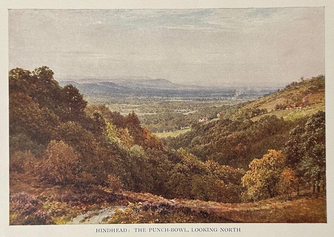 Surrey Hindhead Punch Bowl Vintage Print Watercolour Painting Art ...